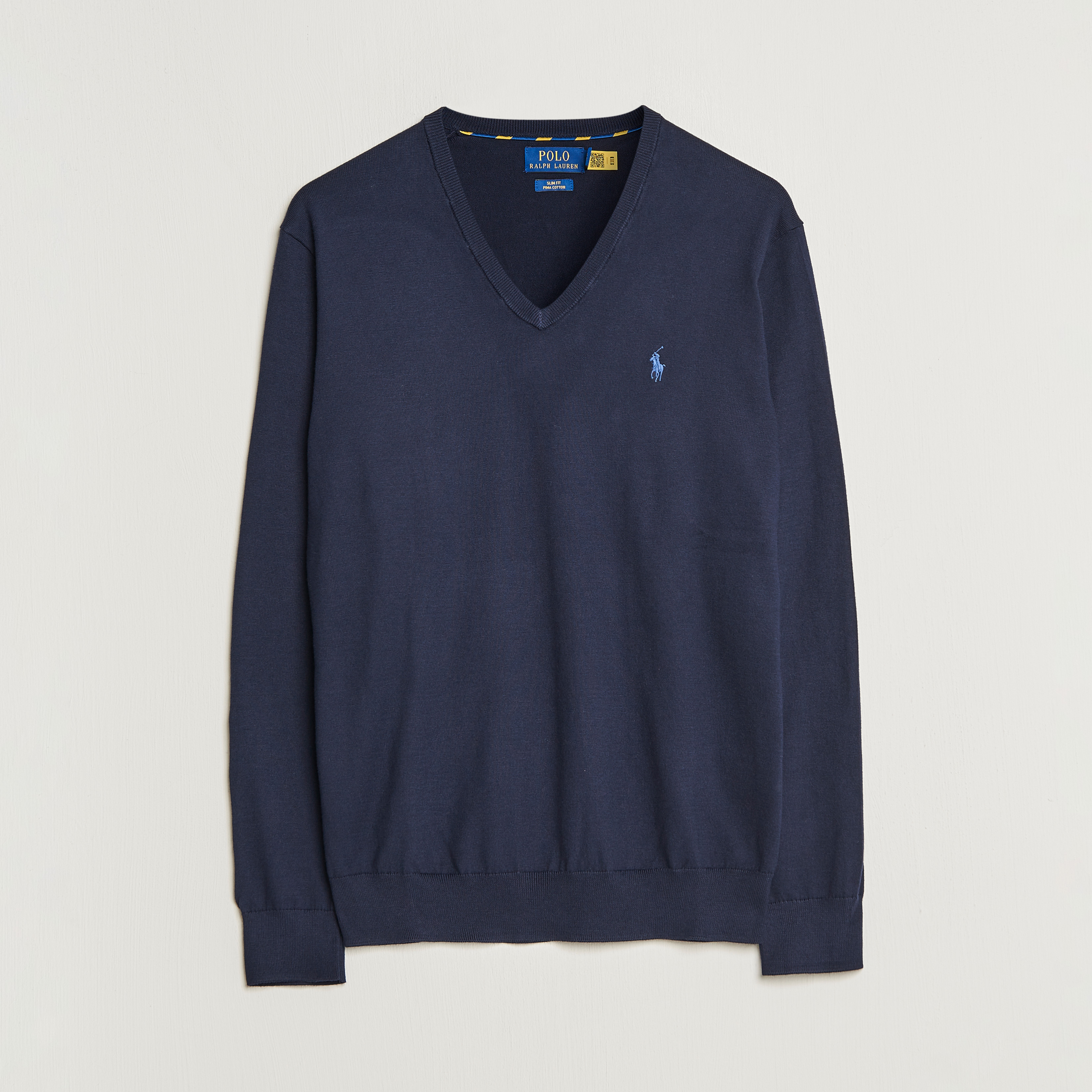 Polo Ralph Lauren Pima Cotton V-neck Pullover Hunter Navy | Herr - Care of