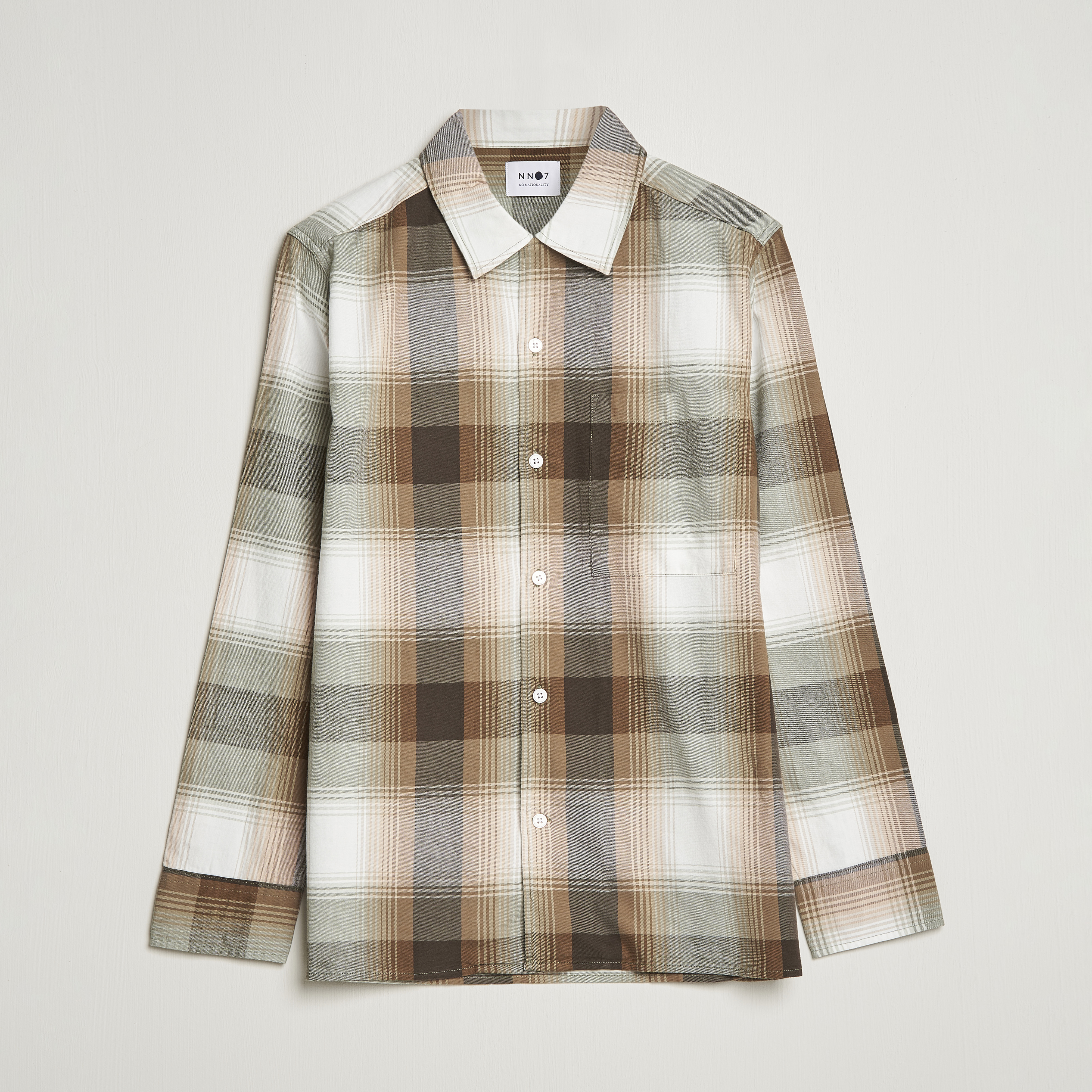 NN07 Julio Cotton Checked Shirt Khaki Multi | Herr - Care of Carl