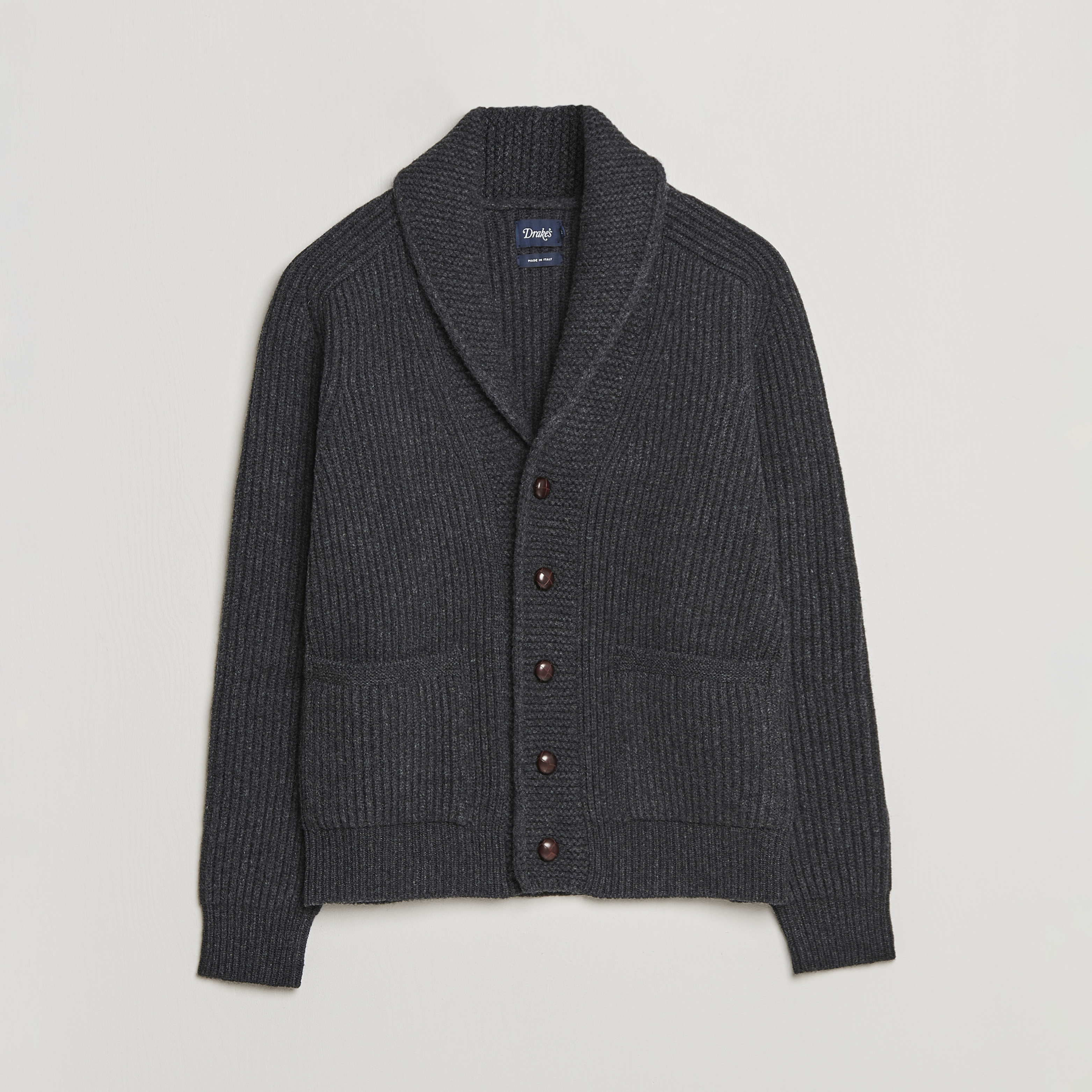 Drake's Lambswool 6-Ply Shawl Collar Cardigan Grey | Herr - Care of Carl