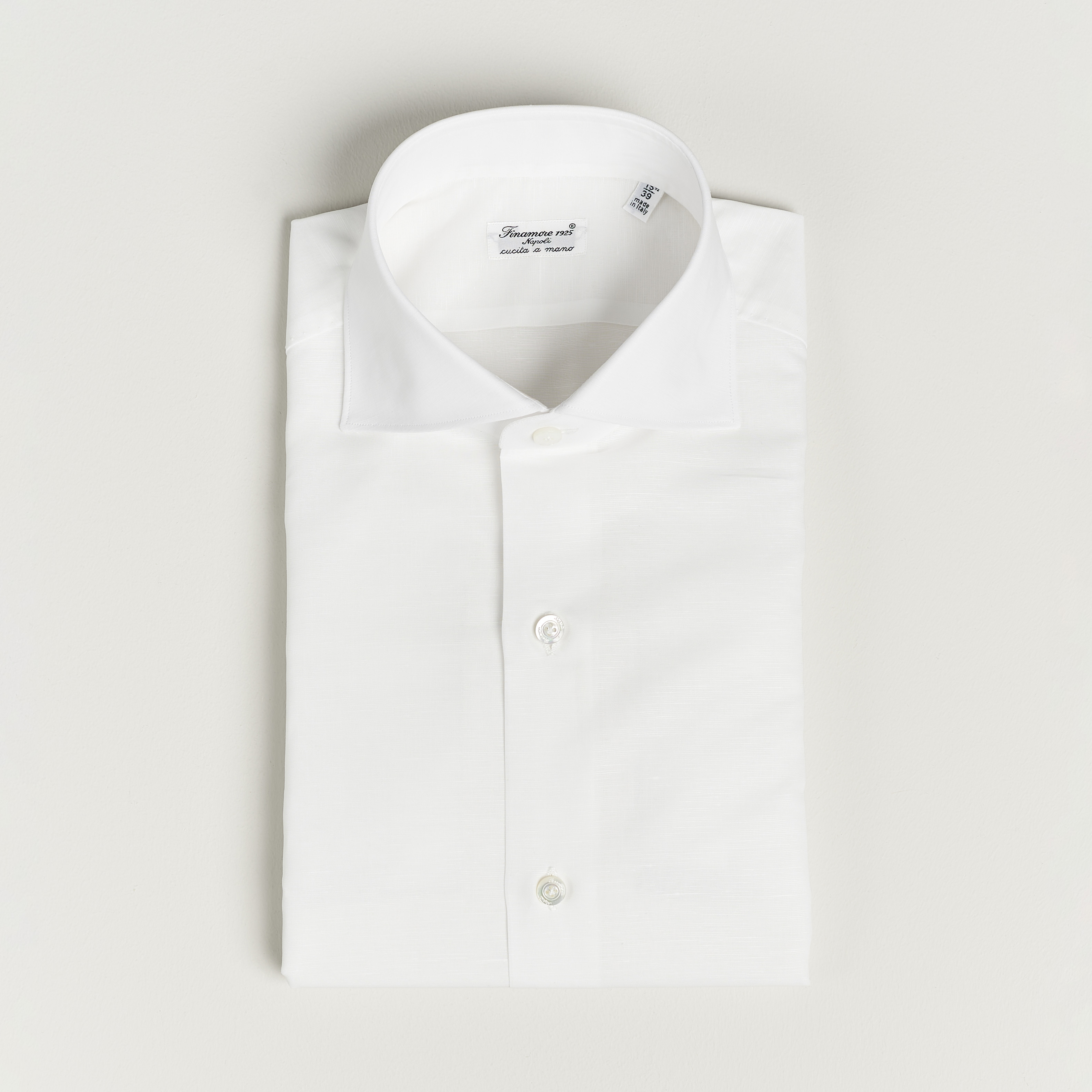 Finamore Napoli Milano Slim Linen Dress Shirt White | Herr - Care of Carl