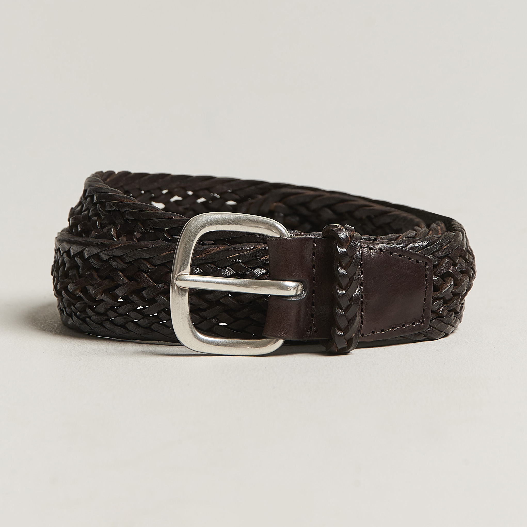 Orciani Braided Leather Belt 3,5 cm Dark Brown | Herr - Care of Carl