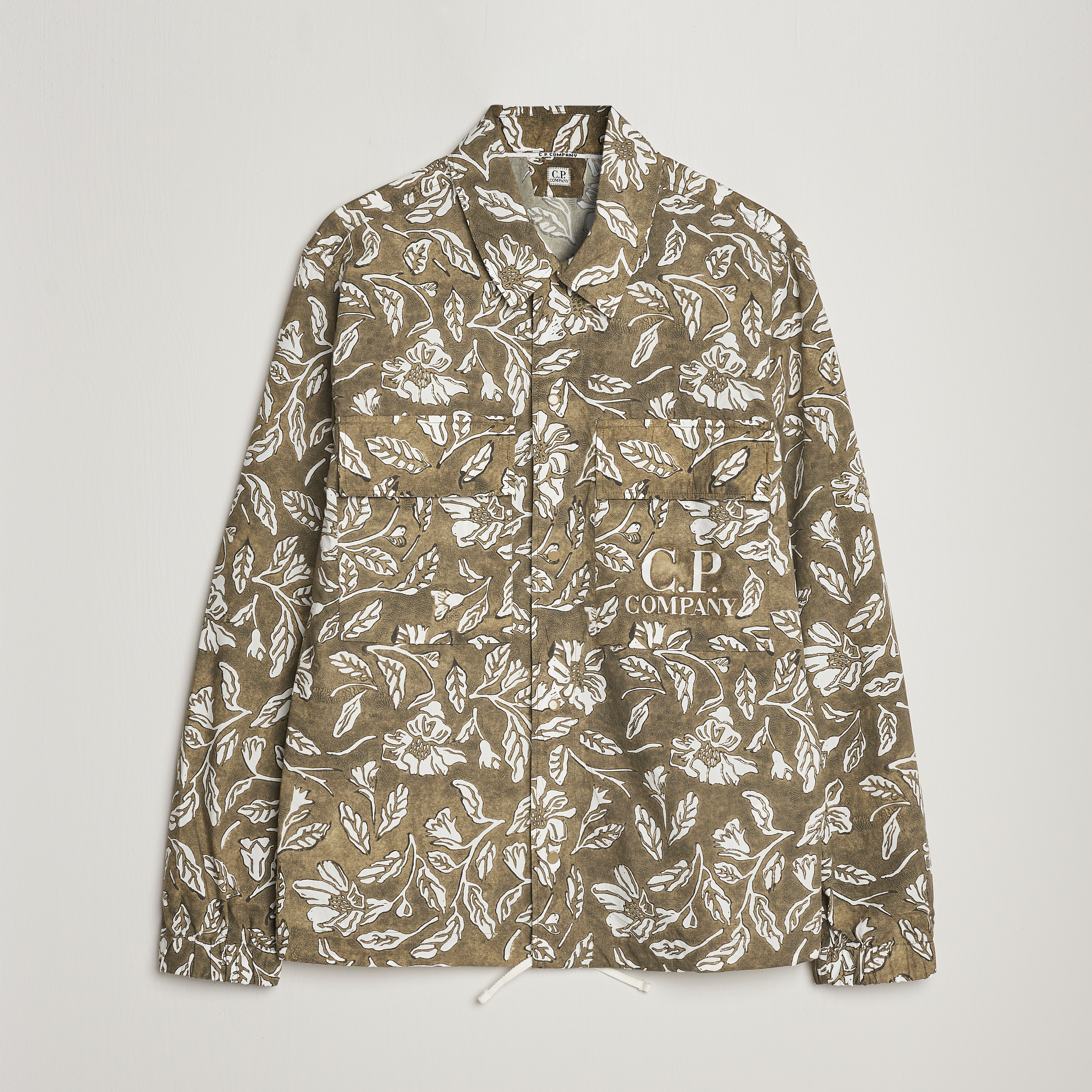 C.P. Company Garment Dyed Printed Popline Overshirt Olive | Herr - Care of
