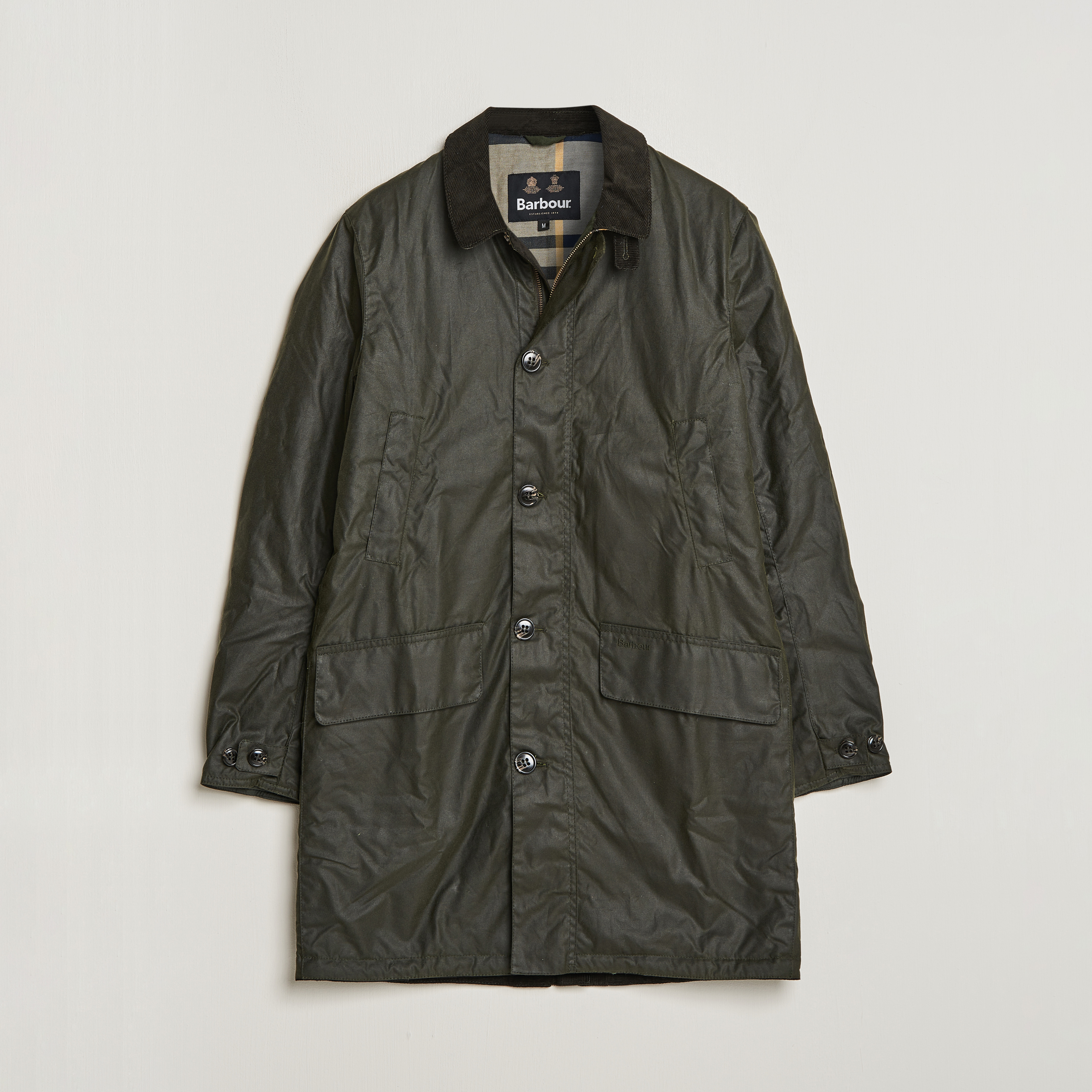 Barbour Lifestyle Waxed Mac Coat Fern | Herr - Care of Carl