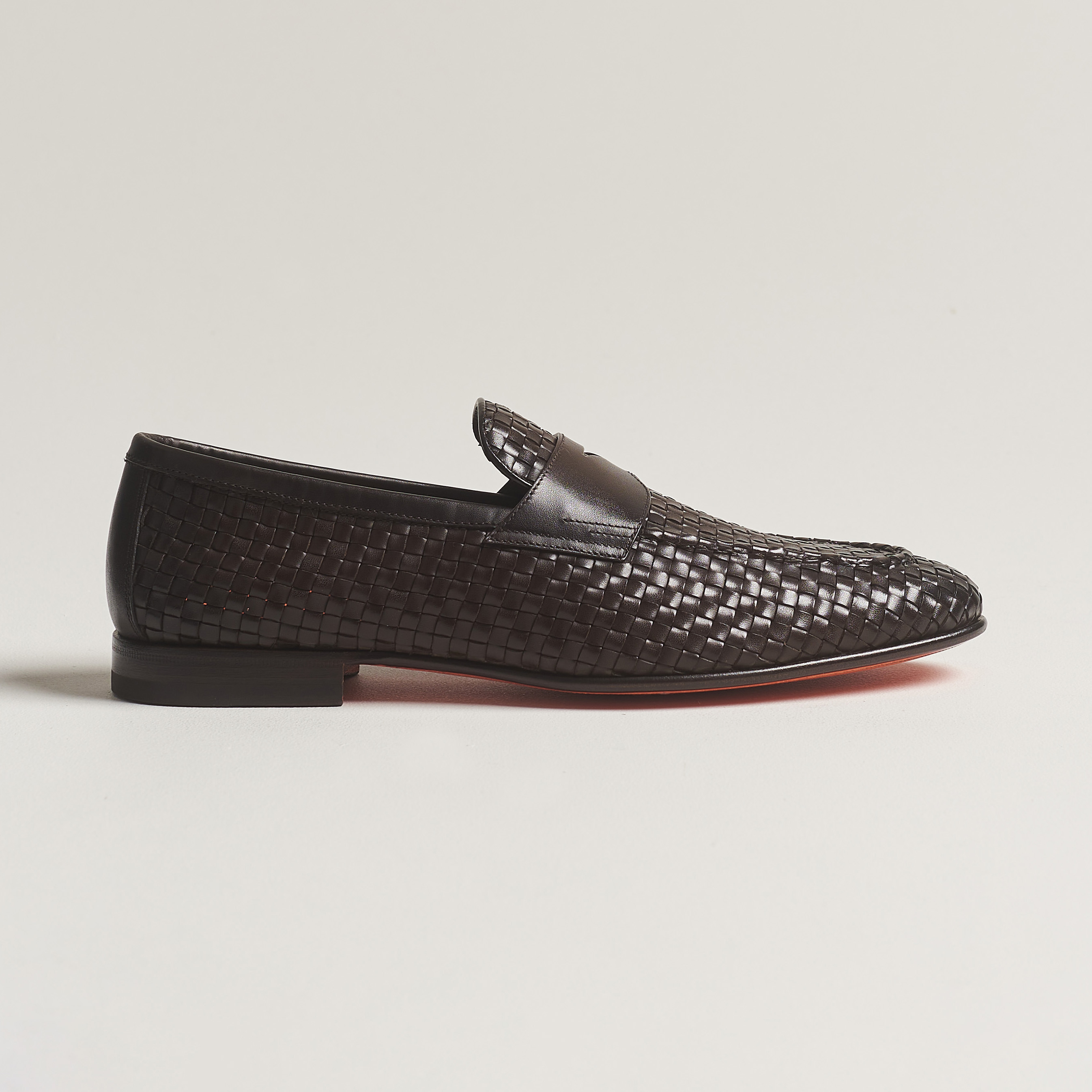 Santoni Braided Penny Loafers Dark Brown Calf | Herr - Care of Carl