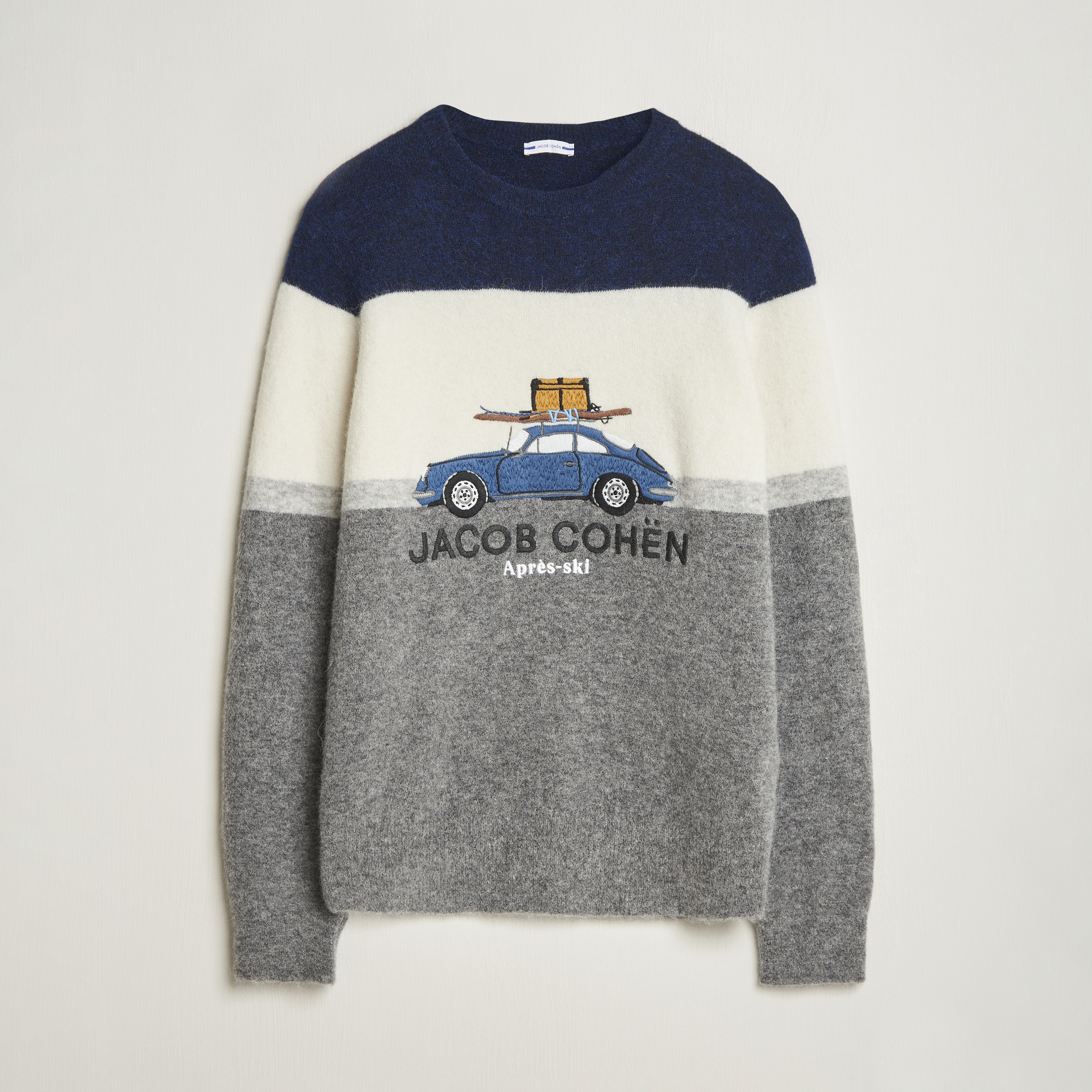 Jacob Cohën Alpaca/Wool Embrodery Sweater Blue/White/Grey | Herr - Care of