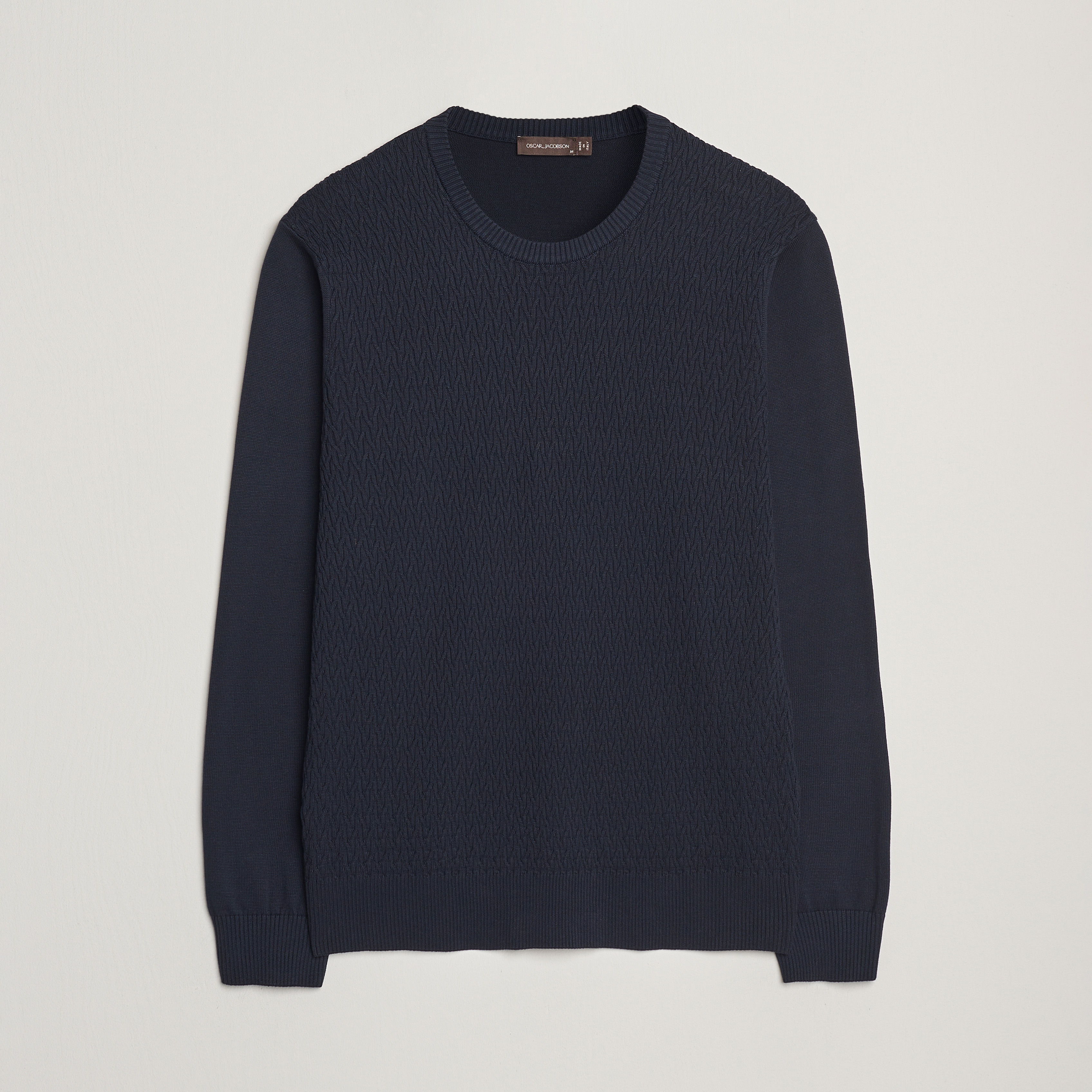 Oscar Jacobson Blake Knitted Cotton Crew Navy | Herr - Care of Carl