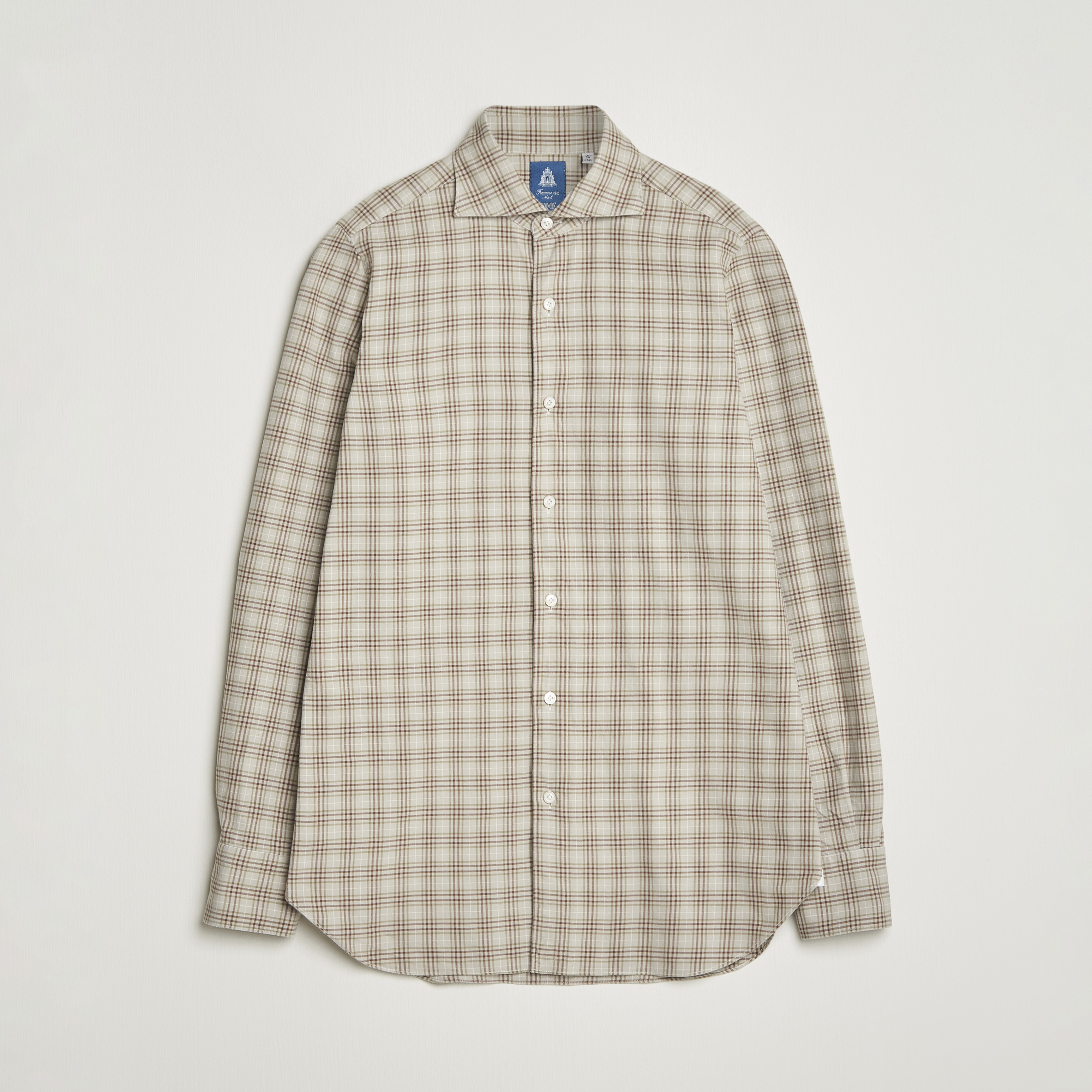 Finamore Napoli Gaeta Flannel Sport Shirt Beige Check | Herr - Care of Carl