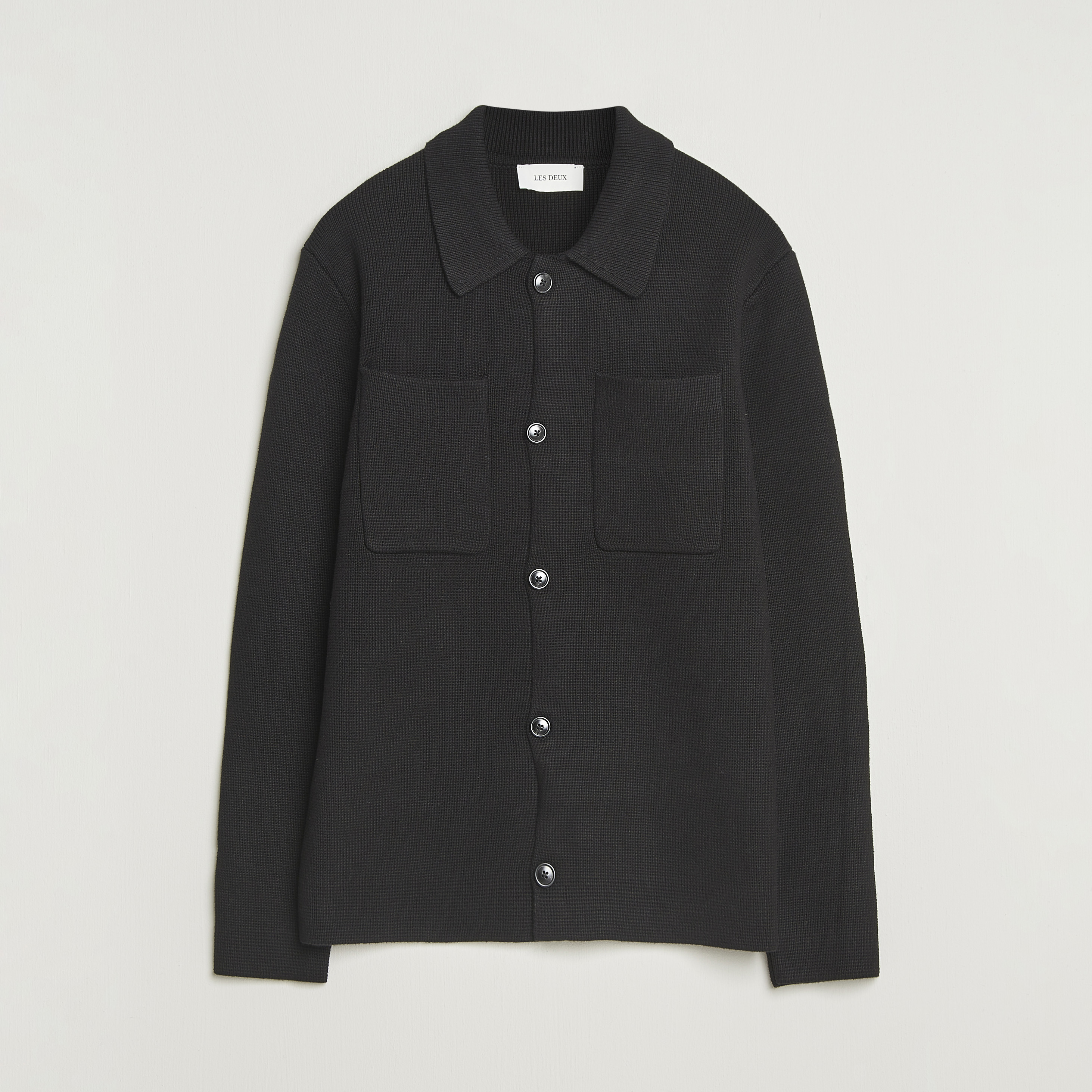 Les Deux Fisher Cotton Milano Knitted Overshirt Black | Herr - Care of Carl
