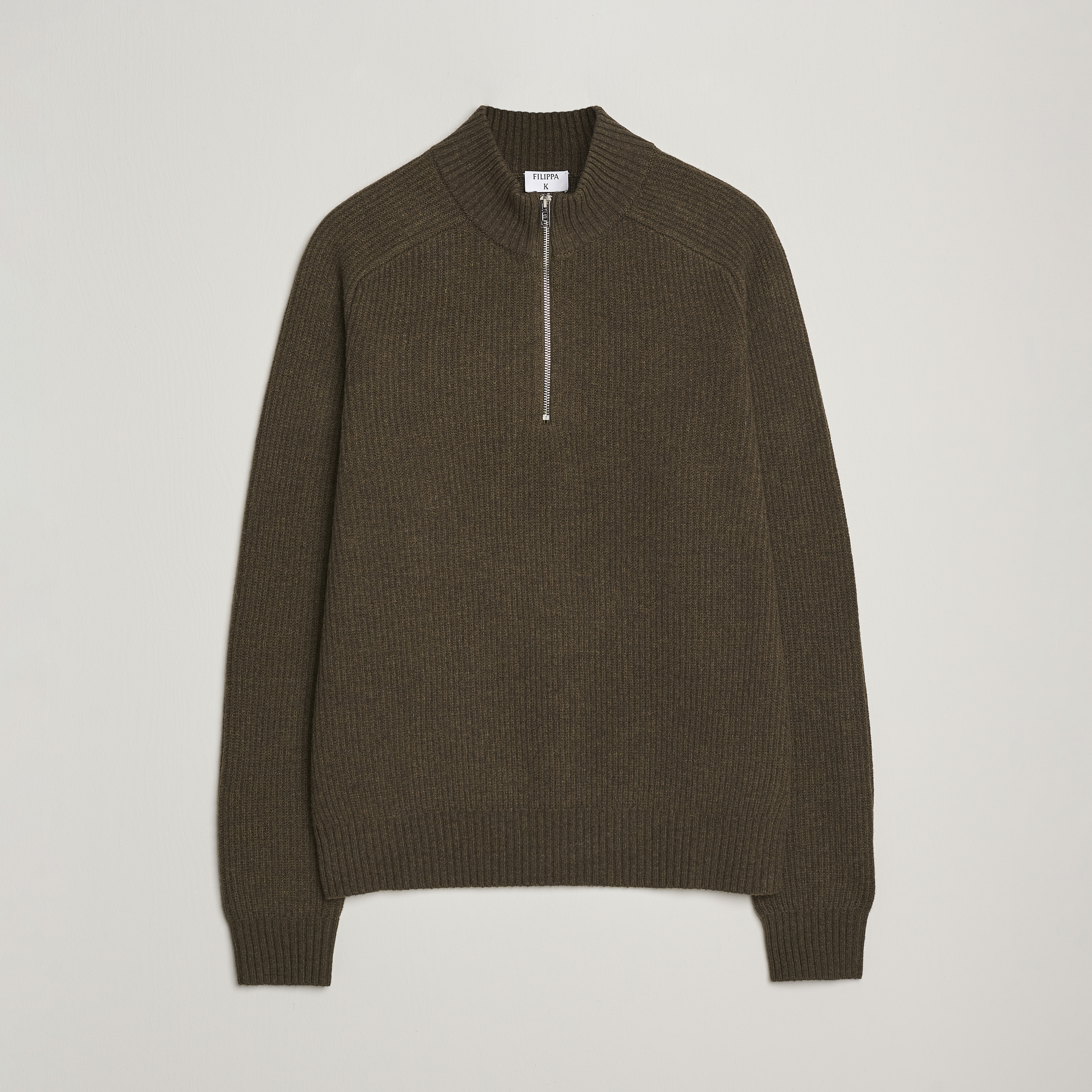 Filippa K Ribbed Wool Half Zip Moss Green | Herr - Care of Carl