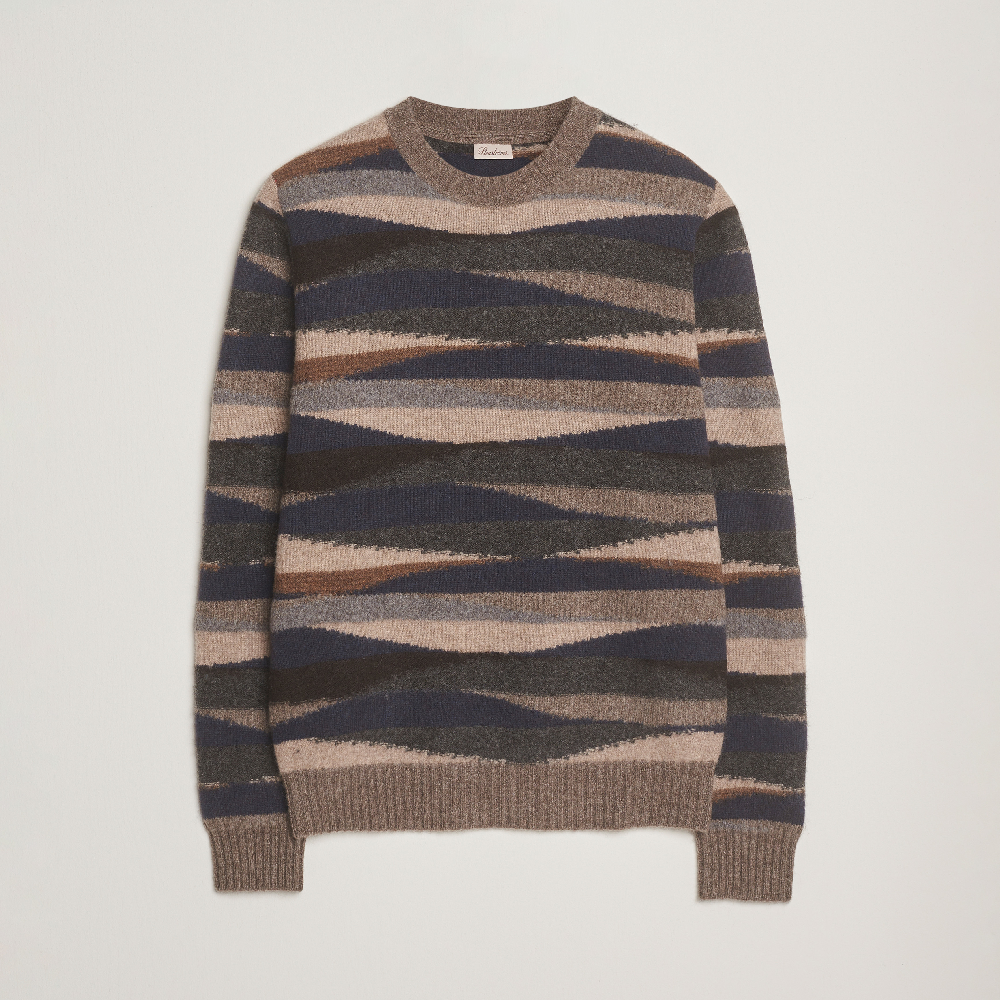 Stenströms Knitted Yak/Merino Pattern Crew Neck Multi | Herr - Care of Carl