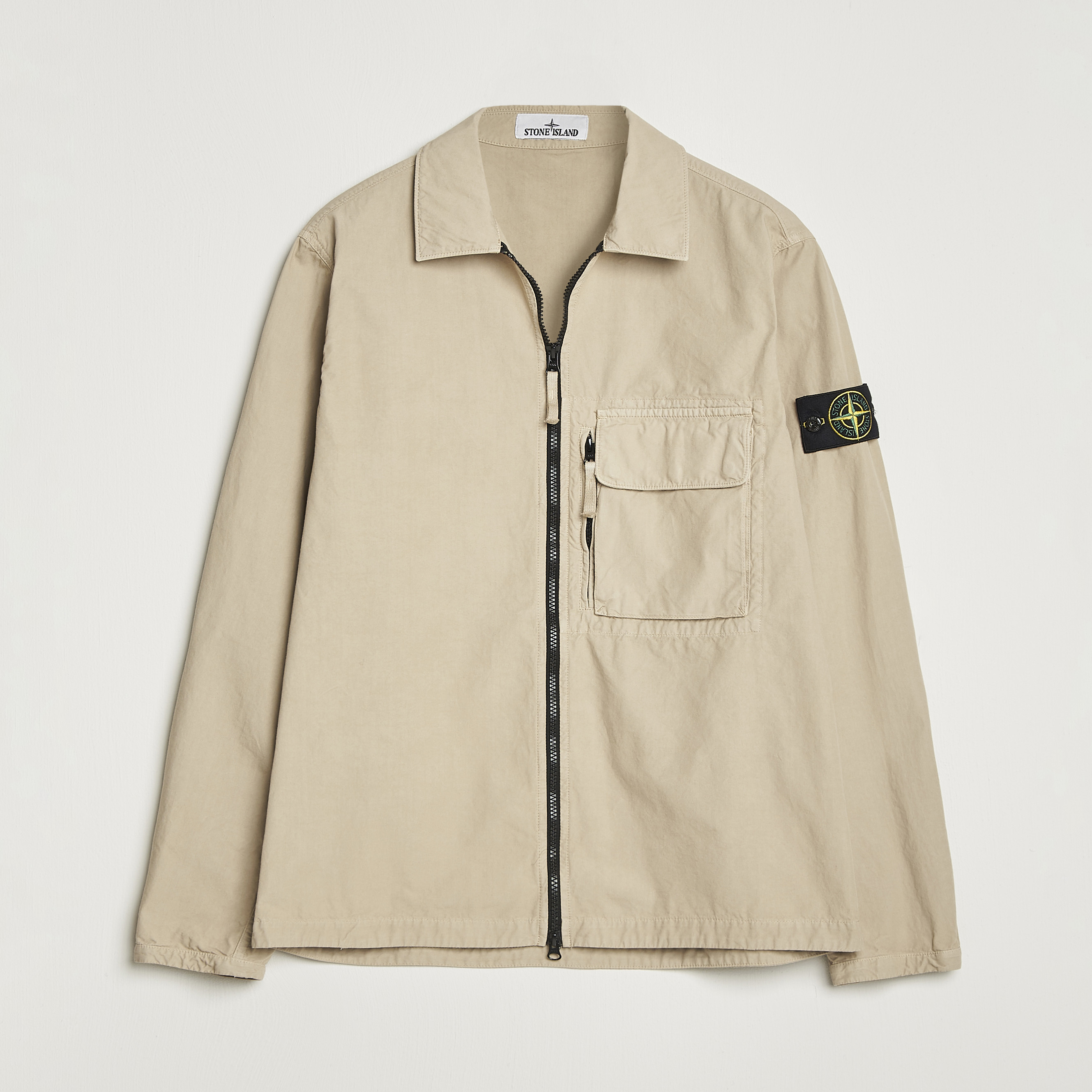 Stone Island Garment Dyed Organic Cotton Zip Overshirt Beige | Herr - Care