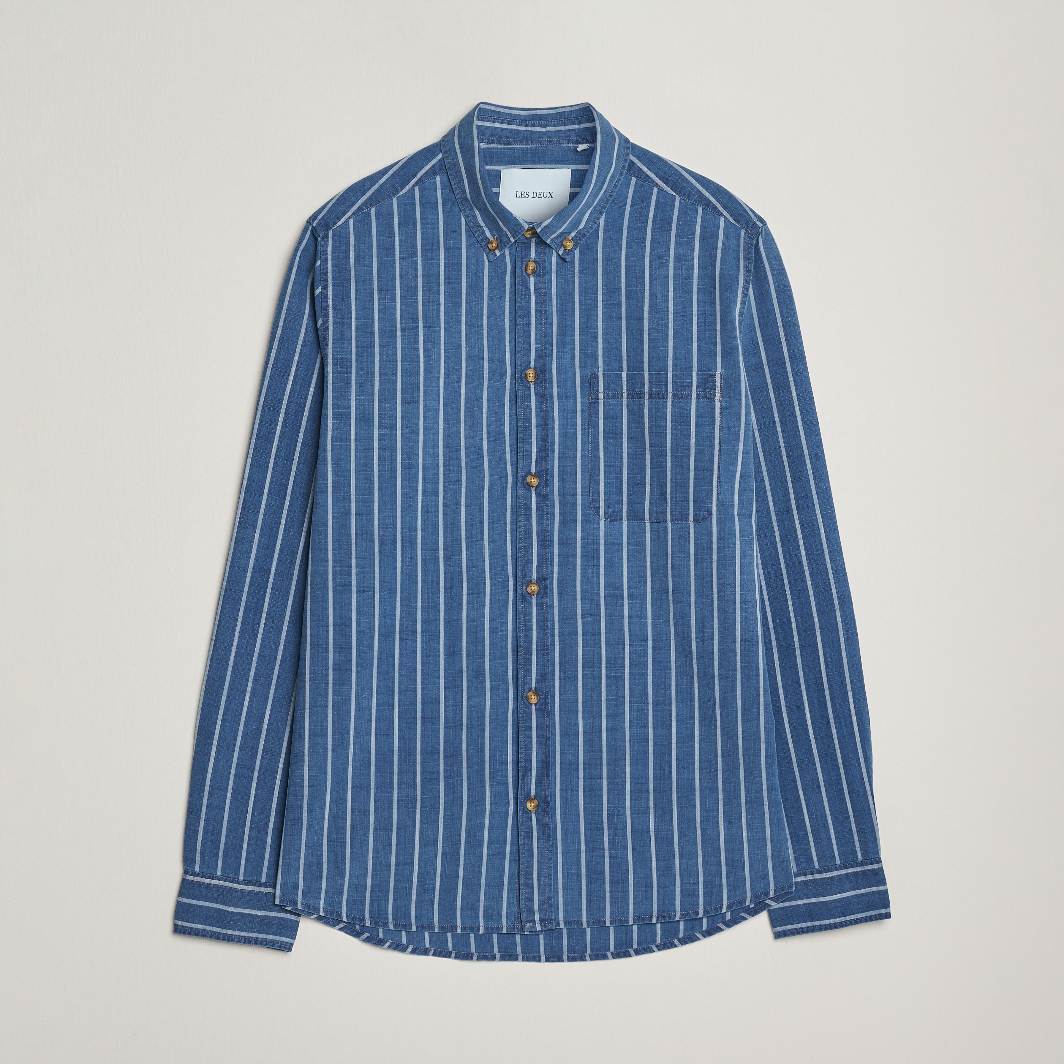 Les Deux Indigo Stripe Shirt Denim Blue | Herr - Care of Carl