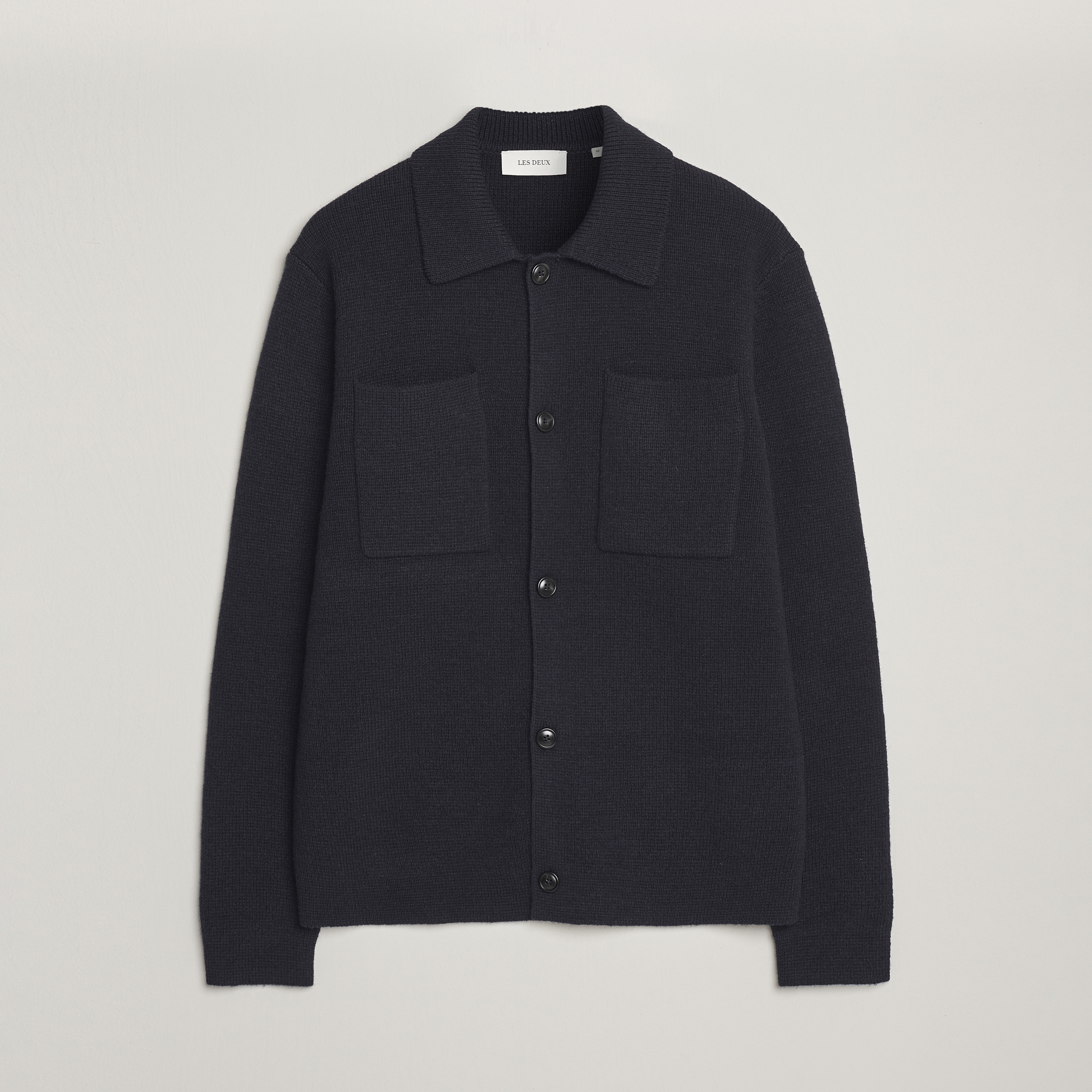 Les Deux Fisher Milano Wool Knit Overshirt Navy | Herr - Care of Carl
