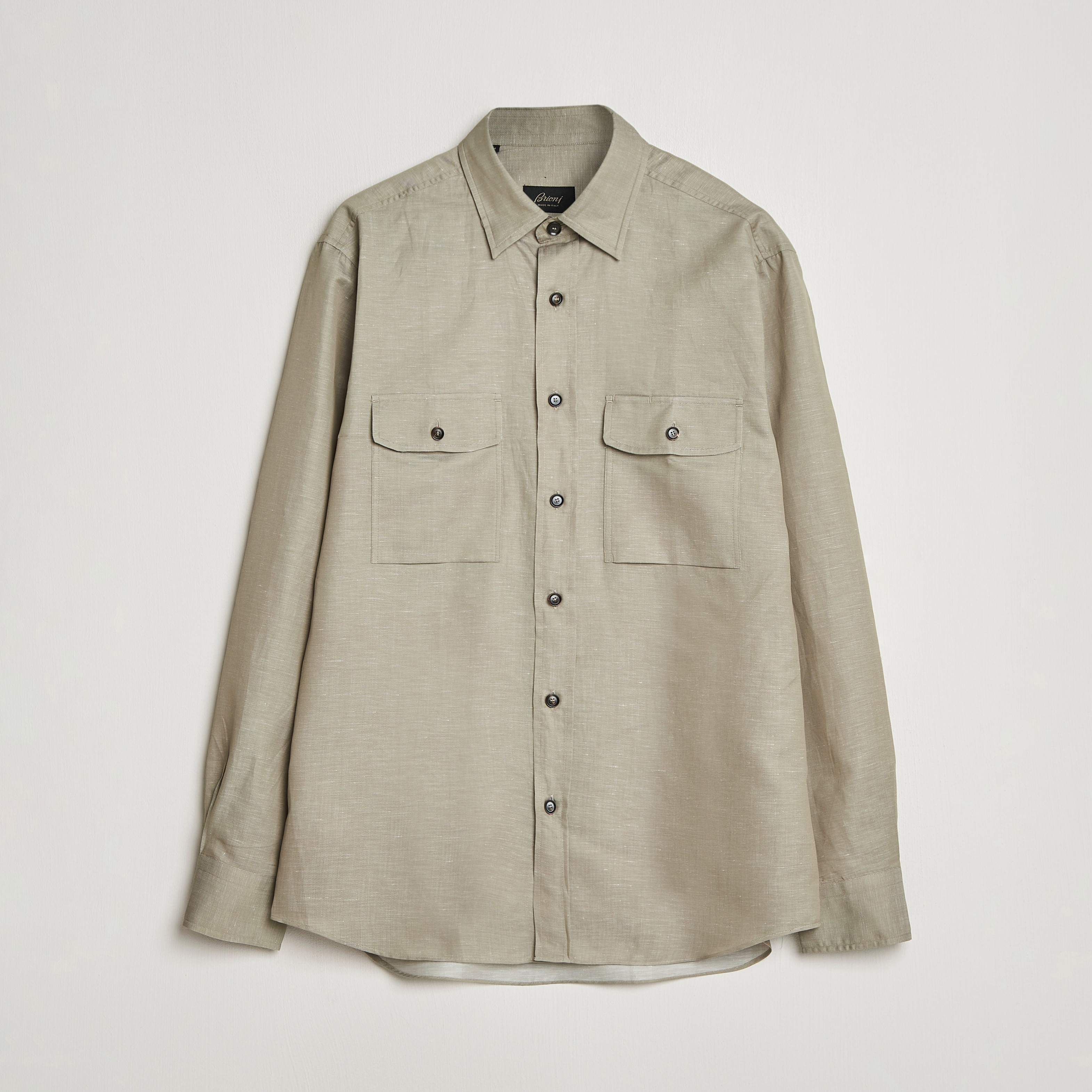 Brioni Cotton/Linen Overshirt Olive | Herr - Care of Carl