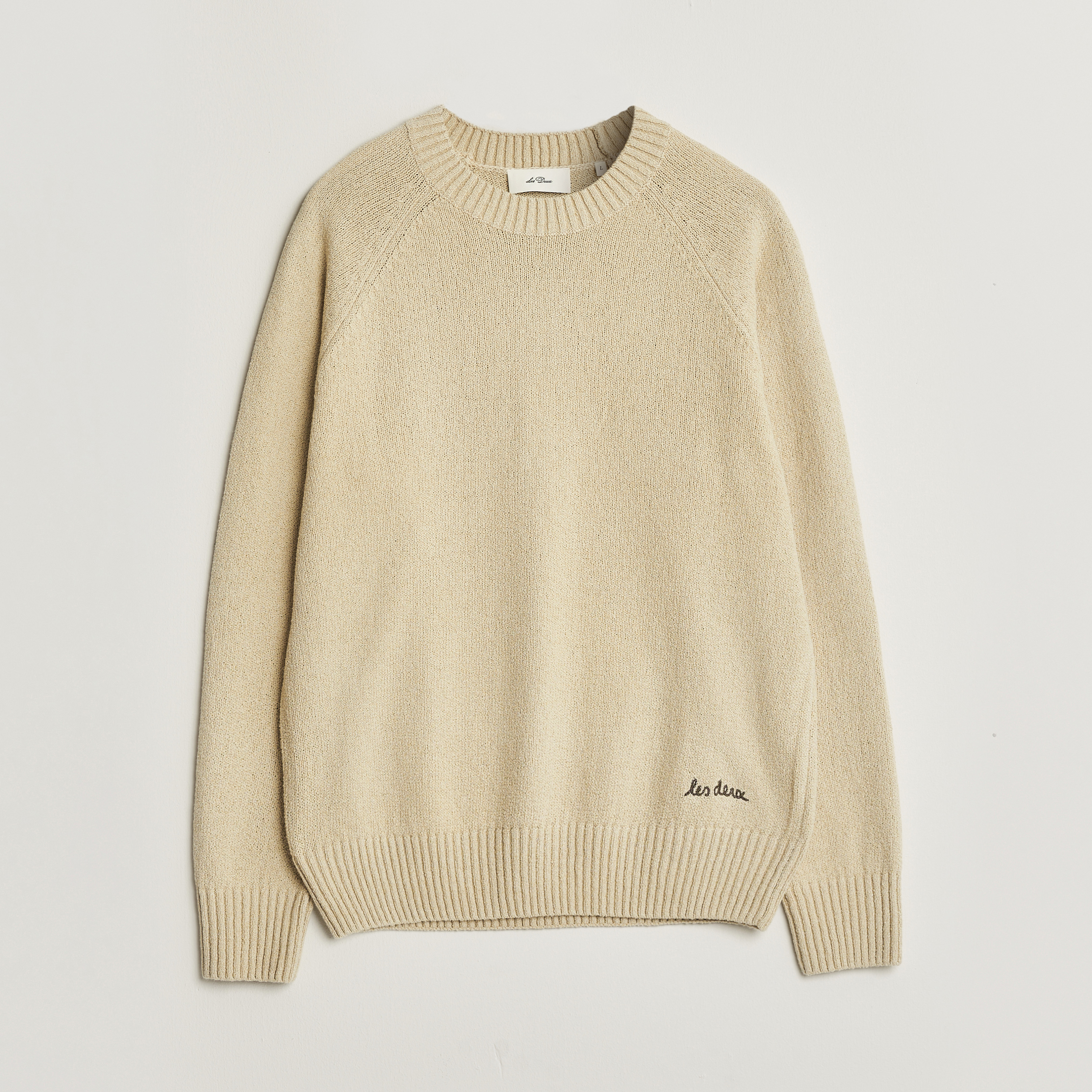 Les Deux Brad Knitted Roundneck Oyster Grey/White | Herr - Care of Carl