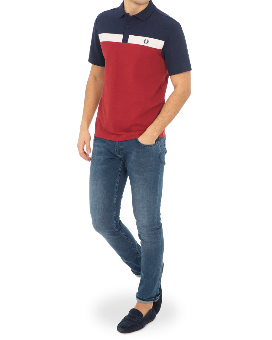 Fred Perry Contrast Panel Piké Navy/White/Red | Herr - Care of Carl